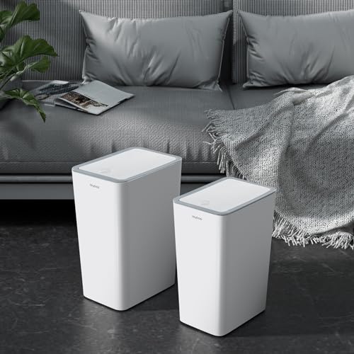 funest Small Trash Cans with Lid for Bathroom 2 Pack - Garbage Can with Press Type Lid, Narrow Plastic Trash Bin, Bathroom Trash Can Set of 2 for Bedroom, Living Room, Toilet, Rv(2Pcs, 3.4+2.3 Gallon)