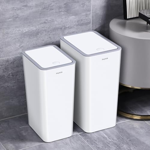 funest Small Trash Cans with Lid for Bathroom 2 Pack - Garbage Can with Press Type Lid, Narrow Plastic Trash Bin, Bathroom Trash Can Set of 2 for Bedroom, Living Room, Toilet, Rv(2Pcs, 3.4+2.3 Gallon)