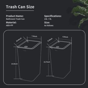 funest Small Trash Cans with Lid for Bathroom 2 Pack - Garbage Can with Press Type Lid, Narrow Plastic Trash Bin, Bathroom Trash Can Set of 2 for Bedroom, Living Room, Toilet, Rv(2Pcs, 3.4+2.3 Gallon)