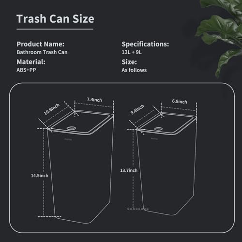 funest Small Trash Cans with Lid for Bathroom 2 Pack - Garbage Can with Press Type Lid, Narrow Plastic Trash Bin, Bathroom Trash Can Set of 2 for Bedroom, Living Room, Toilet, Rv(2Pcs, 3.4+2.3 Gallon)