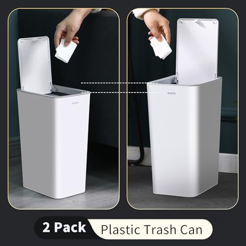 funest Small Trash Cans with Lid for Bathroom 2 Pack - Garbage Can with Press Type Lid, Narrow Plastic Trash Bin, Bathroom Trash Can Set of 2 for Bedroom, Living Room, Toilet, Rv(2Pcs, 3.4+2.3 Gallon)