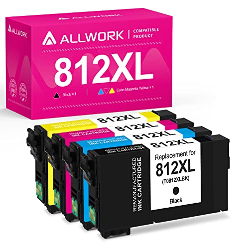 Allwork New Version Remanufactured 812XL Ink Cartridges Replacement for Epson T812XL 812 T812 Ink for Workforce Pro WF-7820 WF-7840 EC-C700 WF-7310, Black Cyan Magenta Yellow 4-Pack