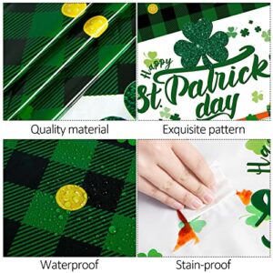 durony 2 Pack St Patrick's Day Tablecloth Green Shamrock Buffalo Plaid Table Cover Waterproof Plastic Tablecloth for St Patrick's Day Party Supplies Table Decorations, 108 x 54 Inch