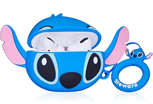 Cute Stitch Case for Airpod Pro/Pro 2 Gen Cases 2022, Funny 3D Cartoon Kawaii Air pods Pro Silicone Cases Stitch Design for Apple AirPods Pro with Keychain for Boys Girls Kids Teen, Blue Stitch