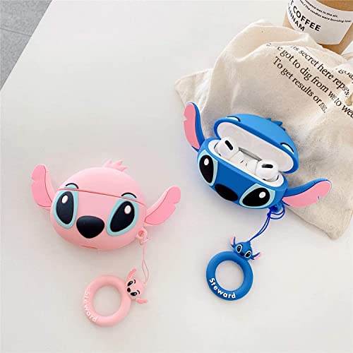 Cute Stitch Case for Airpod Pro/Pro 2 Gen Cases 2022, Funny 3D Cartoon Kawaii Air pods Pro Silicone Cases Stitch Design for Apple AirPods Pro with Keychain for Boys Girls Kids Teen, Blue Stitch