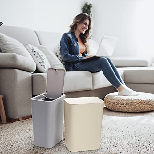 Fasmov Trash Can 2 Pack 7.5 Liter / 2 Gallon Plastic Garbage Container Bin with Press Top Lid, Waste Basket for Kitchen, Bathroom, Living Room, Office, Narrow Place (Gray + Apricot)