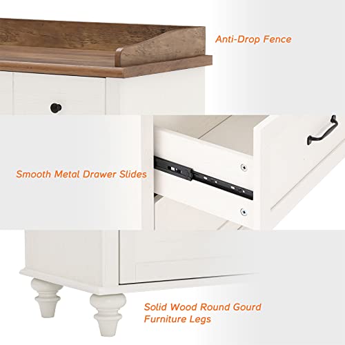 WAMPAT 2 Piece Dresser and Nightstand Sets, White Dresser & Chests of Drawers with 6 Drawers, Mid-Century Modern End Table with Charging Station and Solid Wood Legs, 2 Piece Bedroom Set