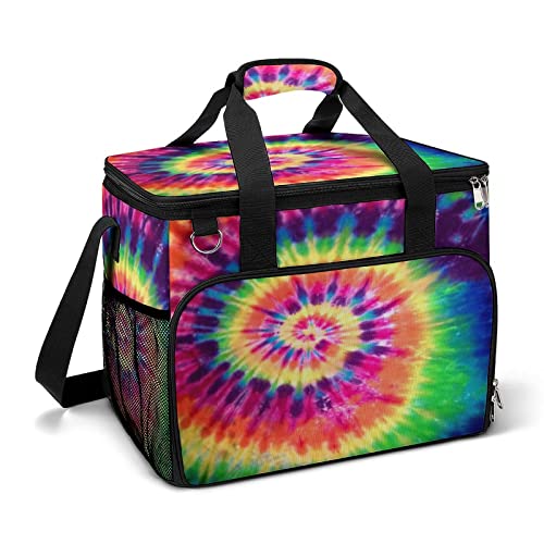 Tie Dye Insulated Bag Portable Ice Box Cooler Shoulder Pack with Side Pocket for Grocery Shopping Picnics Work Meals