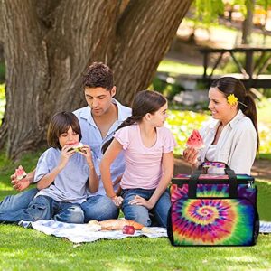 Tie Dye Insulated Bag Portable Ice Box Cooler Shoulder Pack with Side Pocket for Grocery Shopping Picnics Work Meals