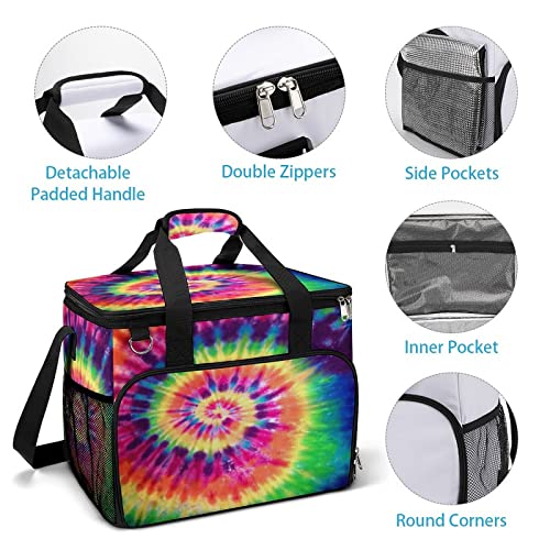 Tie Dye Insulated Bag Portable Ice Box Cooler Shoulder Pack with Side Pocket for Grocery Shopping Picnics Work Meals