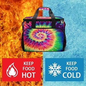 Tie Dye Insulated Bag Portable Ice Box Cooler Shoulder Pack with Side Pocket for Grocery Shopping Picnics Work Meals