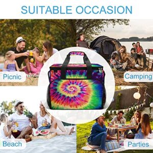 Tie Dye Insulated Bag Portable Ice Box Cooler Shoulder Pack with Side Pocket for Grocery Shopping Picnics Work Meals