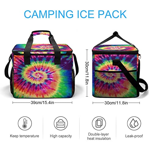 Tie Dye Insulated Bag Portable Ice Box Cooler Shoulder Pack with Side Pocket for Grocery Shopping Picnics Work Meals