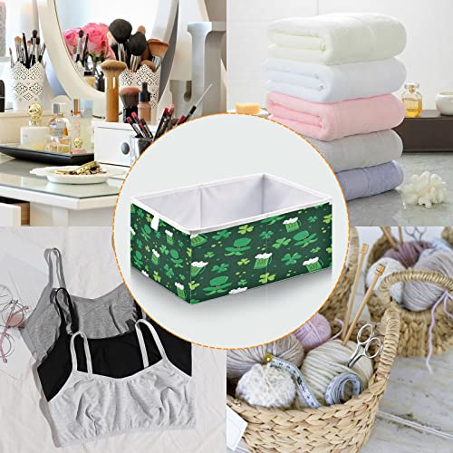 Kigai St Patricks Day Shamrock Beer Cube Storage Bins - 11x11x11 In Large Foldable Storage Basket Fabric Storage Baskes Organizer for Toys, Books, Shelves, Closet, Home Decor