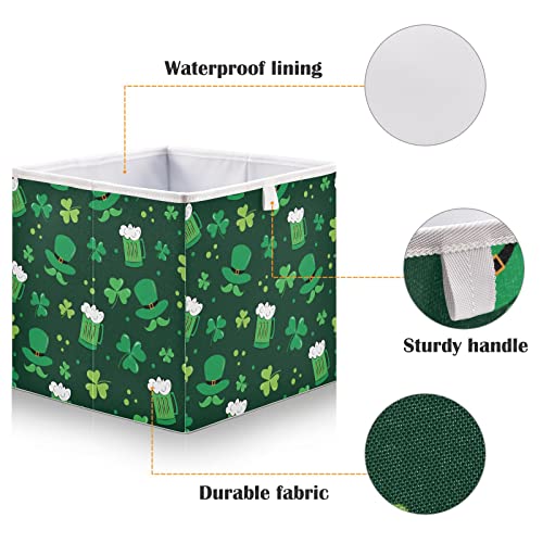 Kigai St Patricks Day Shamrock Beer Cube Storage Bins - 11x11x11 In Large Foldable Storage Basket Fabric Storage Baskes Organizer for Toys, Books, Shelves, Closet, Home Decor