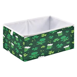 Kigai St Patricks Day Shamrock Beer Cube Storage Bins - 11x11x11 In Large Foldable Storage Basket Fabric Storage Baskes Organizer for Toys, Books, Shelves, Closet, Home Decor