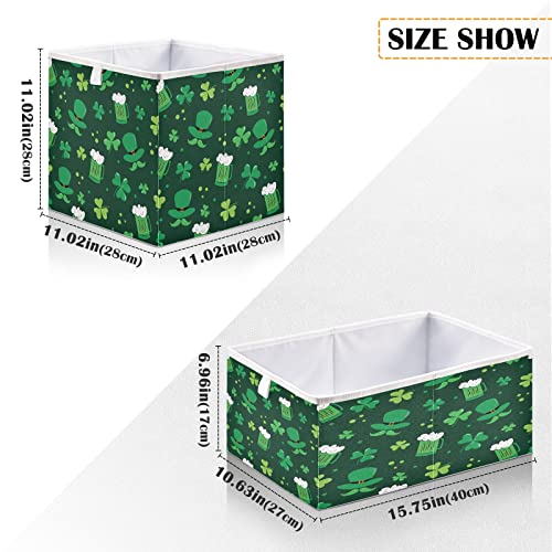 Kigai St Patricks Day Shamrock Beer Cube Storage Bins - 11x11x11 In Large Foldable Storage Basket Fabric Storage Baskes Organizer for Toys, Books, Shelves, Closet, Home Decor