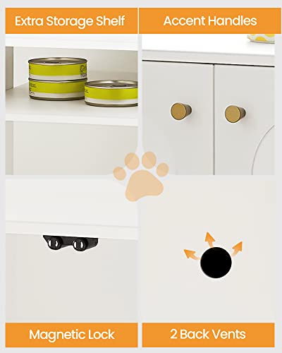 Hzuaneri Cat Litter Box Enclosure, Hidden Litter Box Furniture, Wooden Pet House Side End Table, Storage Cabinet Bench, Fit Most Cat and Litter Box, Living Room, Bedroom, White and Gold 01503GCLB