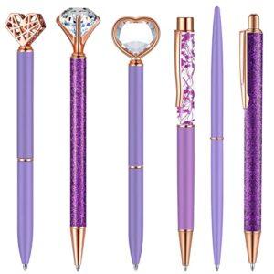 6 pcs ballpoint pen set include crystal diamond pen slim metal ballpoint pens black ink stylus pen liquid sand pen retractable glitter pen for office school gifts wedding party supplies (purple)