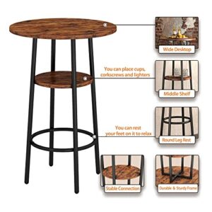 WIIS' IDEA 3-Piece Small Bar Dining Table Set for 2, Round Kitchen Table & 2 Barstools Chairs with PU Soft Seat and Backrest for Breakfast Nook, Small Space, Apartment, Rustic Brown