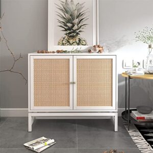 lktart mid-century natural rattan buffet sideboard storage cabinet with 2 doors 1 adjustable inner shelf storage cabinet console table for dining room bedroom kitchen hallway