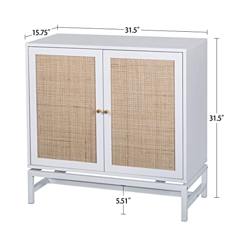 LKTART Mid-Century Natural Rattan Buffet Sideboard Storage Cabinet with 2 Doors 1 Adjustable Inner Shelf Storage Cabinet Console Table for Dining Room Bedroom Kitchen Hallway