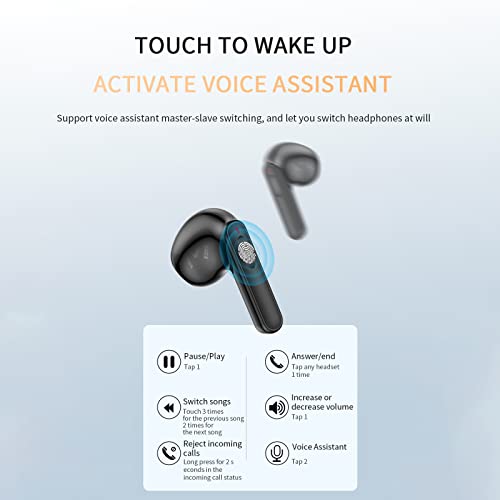 pstuiky Wireless Earphone Bluetooth 5.3 Headphones Touch-Control Space Capsule Earphones ANC in-Ear Hi-fi Earbuds Mini Sports Music Earbuds with Microphone Noise Cancelling Headset (Black)