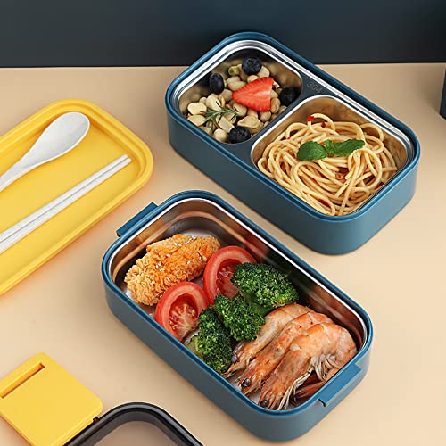 Aroplor Stainless Steel 2 Layer Bento Box Adult Lunch Box Portable Lunch Box Container-Salad Lunch Containers for Adults Japanese Leakproof Lunch Box Divided Food Meal Storage Containers Set