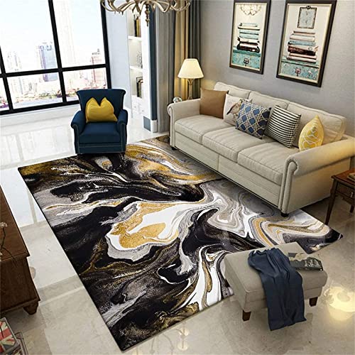 HONGXIU Luxury Gold Marble Area Rug, Gold Gray Marble Art Home Decor Rug, Non-Slip Easy Care Rug, Suitable for Living Room Bedroom Kitchen Bathroom Home Decor (4x5ft, 2)