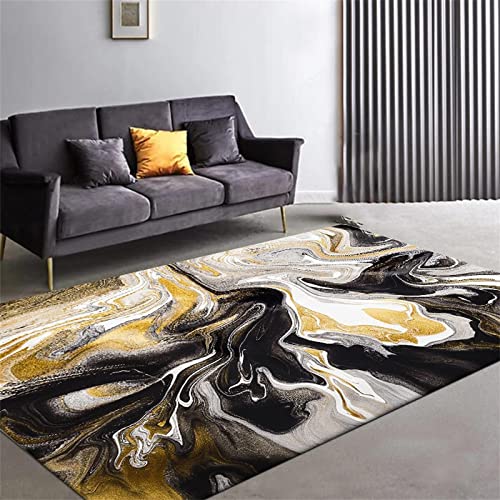 HONGXIU Luxury Gold Marble Area Rug, Gold Gray Marble Art Home Decor Rug, Non-Slip Easy Care Rug, Suitable for Living Room Bedroom Kitchen Bathroom Home Decor (4x5ft, 2)