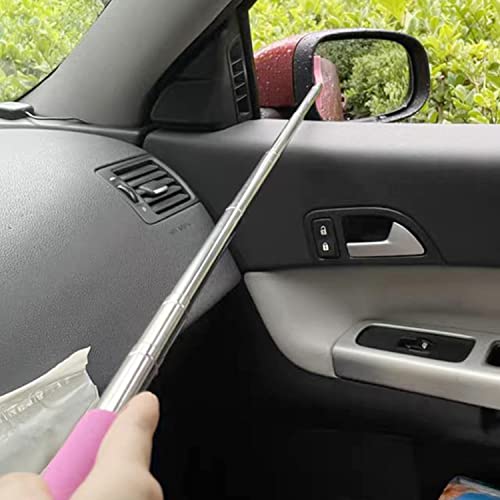 Dewkou 1 PC Car Rearview Mirror Wiper, Retractable Wing Mirror Squeegee Cleaner 38.6In Long Handle Car Cleaning Tool Mirror Glass Mist Cleaner (Red)