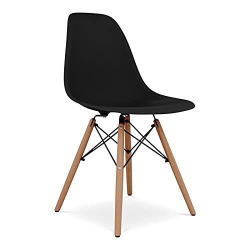 MAKLAINE 17.5 inches Plastic and Beech Wood Dining Chair in Black