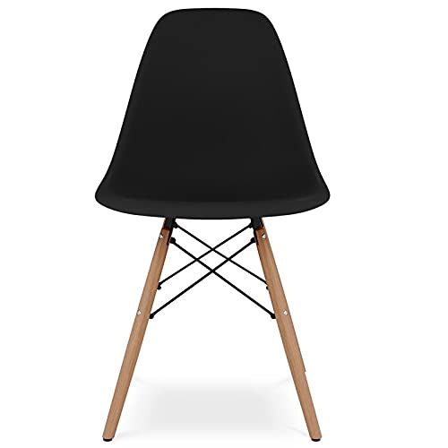 MAKLAINE 17.5 inches Plastic and Beech Wood Dining Chair in Black