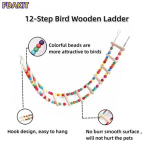 4 Pcs Bird Ladder - 12 Steps 28.3" Bird Cage Ladder & Bird Wings & 2pcs Chewing Balls Colorful Bird Toys for Cockatiels Parrot Parakeet Bird Conure Ladders