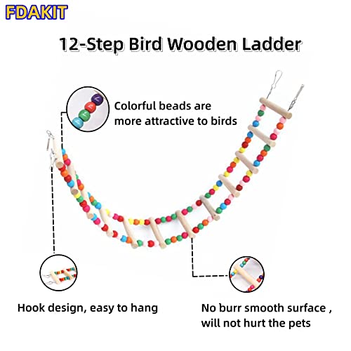 4 Pcs Bird Ladder - 12 Steps 28.3" Bird Cage Ladder & Bird Wings & 2pcs Chewing Balls Colorful Bird Toys for Cockatiels Parrot Parakeet Bird Conure Ladders