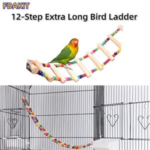 4 Pcs Bird Ladder - 12 Steps 28.3" Bird Cage Ladder & Bird Wings & 2pcs Chewing Balls Colorful Bird Toys for Cockatiels Parrot Parakeet Bird Conure Ladders