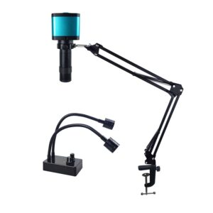 adjustable microscope arm 130x zoom c mount lens camera light, 48mp 4k 1080p hdmi usb digital camera industrial video microscope mount repair soldering stand clamp (48mp microscope)