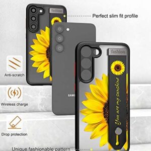 Cisland Samsung Galaxy A14 Case Sunflower Flower Floral Cute with Strap Stand Finger Kickstand, Cute Case for Women Girly Designer for Girls Aesthetic Silicone Compatible with Samsung Galaxy A14 5g