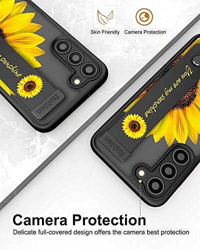 Cisland Samsung Galaxy A14 Case Sunflower Flower Floral Cute with Strap Stand Finger Kickstand, Cute Case for Women Girly Designer for Girls Aesthetic Silicone Compatible with Samsung Galaxy A14 5g