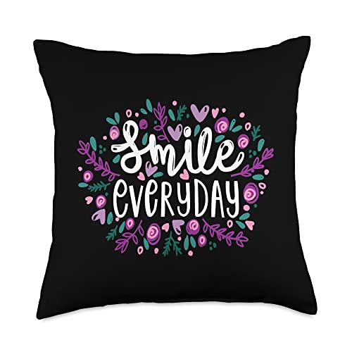 Smile Everyday Cute and Motivating Smiling is Beauty Design Throw Pillow, 18x18, Multicolor