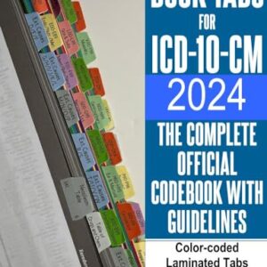 Book Tabs for ICD-10-CM 2024 The Complete Official Codebook with Guidelines (AMA/Optum Physicians version). Laminated, Color-coded, and Repositionable with alignment card for easy application.