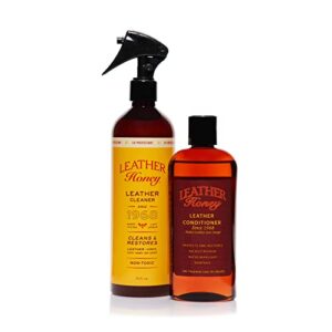 leather honey cleaner and conditioner bundle with 16oz spray cleaner with uv protectant and 8oz conditioner