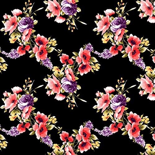 Texco Inc Techno Poly Spandex Large Flowers/Watercolor Prints Heavy Weight Stretch Fabric, Black Grape 3 Yards