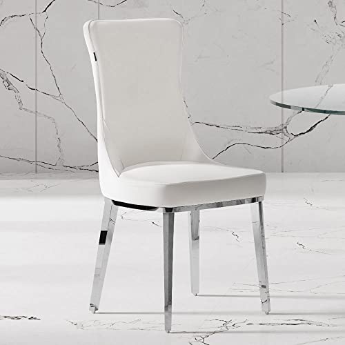 Zuri Furniture Modern Norma Dining Chair - White with Polished Stainless Steel Base