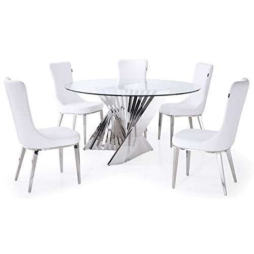 Zuri Furniture Modern Norma Dining Chair - White with Polished Stainless Steel Base