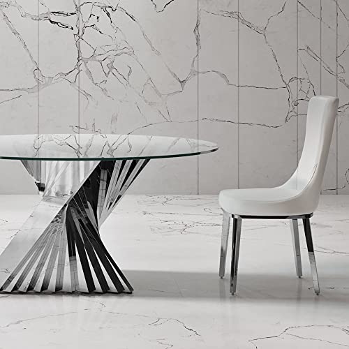 Zuri Furniture Modern Norma Dining Chair - White with Polished Stainless Steel Base