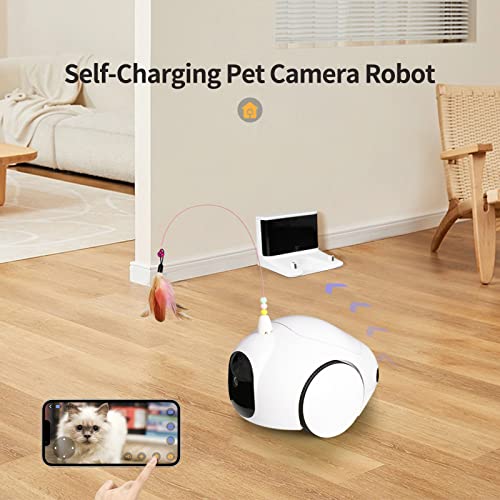 pumpkii Pet Camera for Dog and Cat, Self-Charging Smart Pet Treat Dispenser Robot, Automatic Cat Feeders, Moving Home Security Camera Night Vision