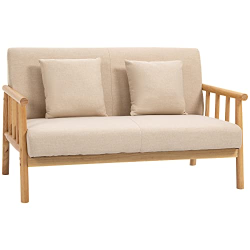 HOMCOM 48" 2-Seater Couch for Small Spaces, Modern Loveseat Sofa for Bedroom, Living Room Furniture, & More, Upholstered Small Couch, Beige