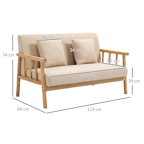 HOMCOM 48" 2-Seater Couch for Small Spaces, Modern Loveseat Sofa for Bedroom, Living Room Furniture, & More, Upholstered Small Couch, Beige