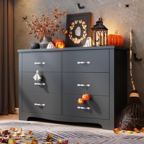 LINSY HOME 6 Drawer Dresser for Bedroom, Modern Double Dresser Organizer, Black Wood Dresser Chest of Drawers for Baby,Kids Bedroom